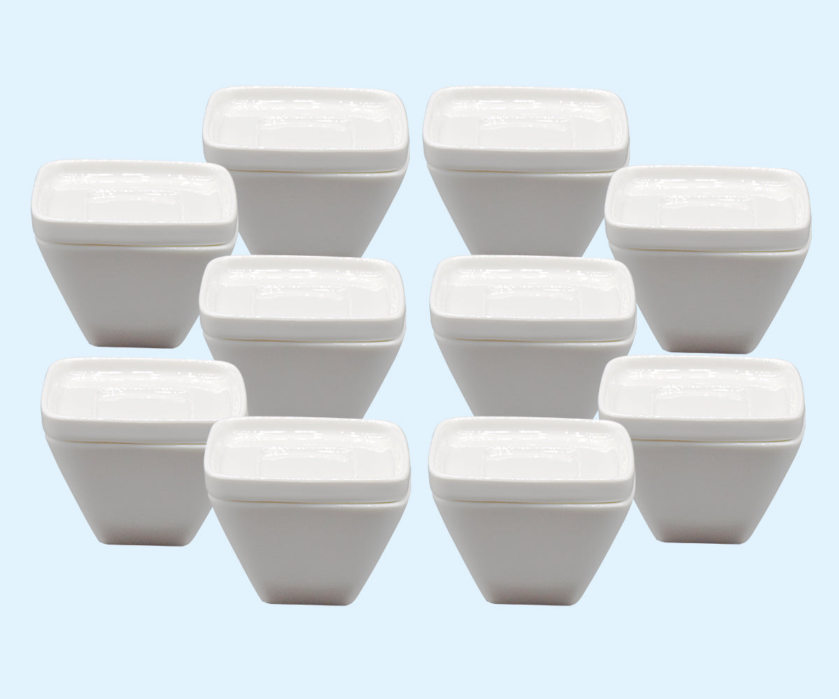 Set of Ten Porcelain Ramekin with Lid/Tray - Slateplate